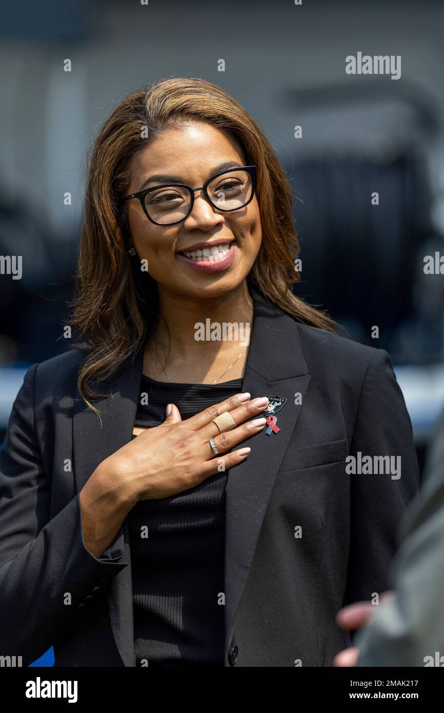 President Sandra Douglas Morgan of the Las Vegas Raiders stands on the ...