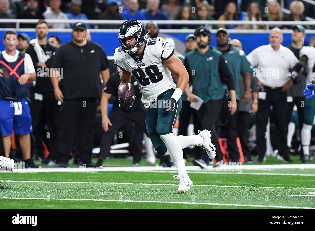 Philadelphia Eagles tight end Dallas Goedert (88) runs after a catch ...