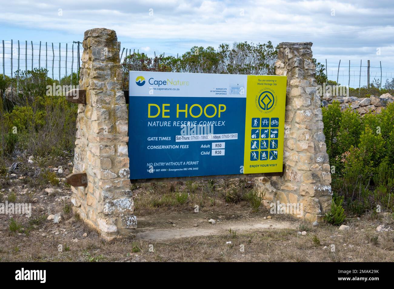 Sign for De Hoop Nature Reserve. Western Cape, South Africa Stock Photo ...