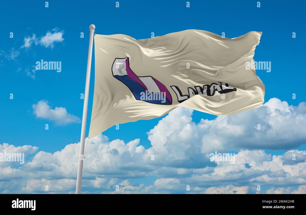 official flag of Laval, Quebec Canada at cloudy sky background on ...