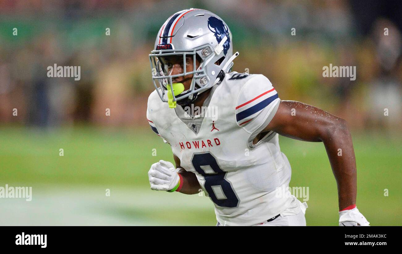 Howard University wide receiver Antoine Murray (8) breaks down the ...