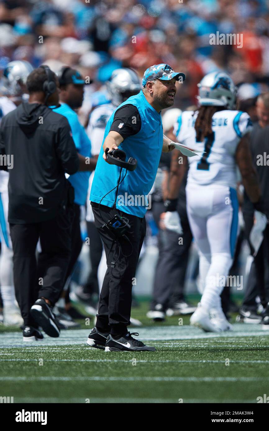Carolina Panthers head coach Matt Rhule reacts to a play during an NFL ...