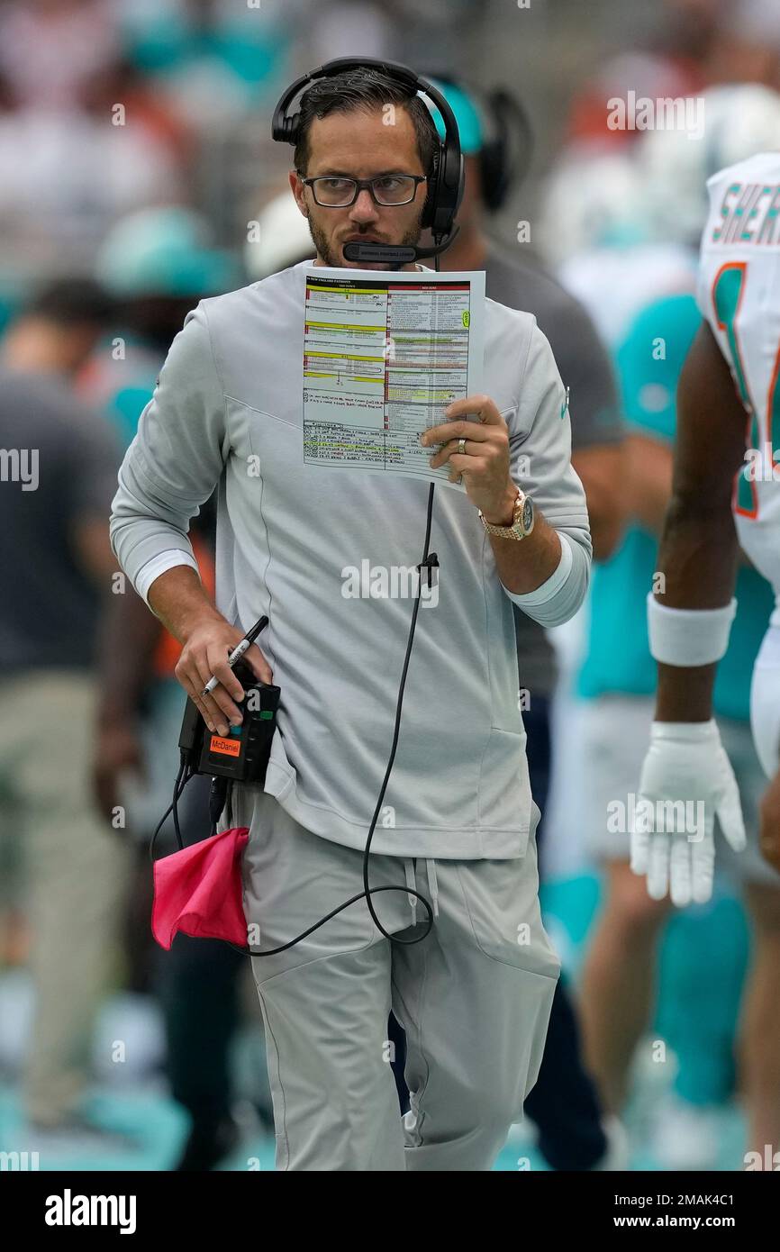 Miami Dolphins head coach Mike McDaniel walks the sidelines during the ...