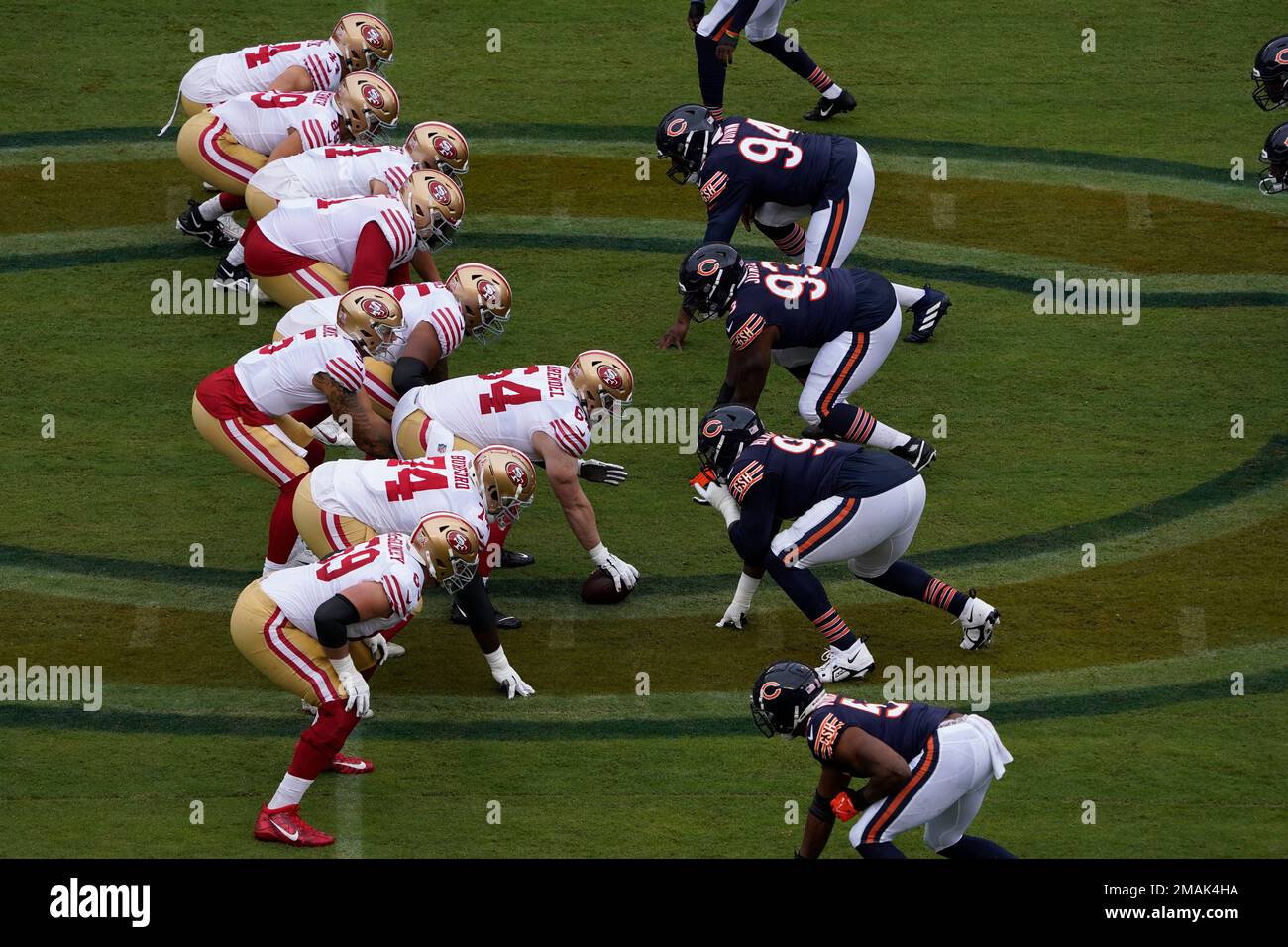 San Francisco 49ers quarterback Trey Lance (5) takes a snap from center ...