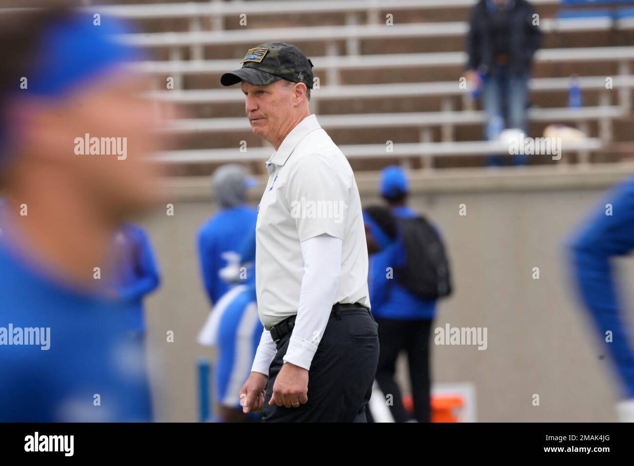 Air Force head coach Troy Calhoun warms up before an NCAA college ...