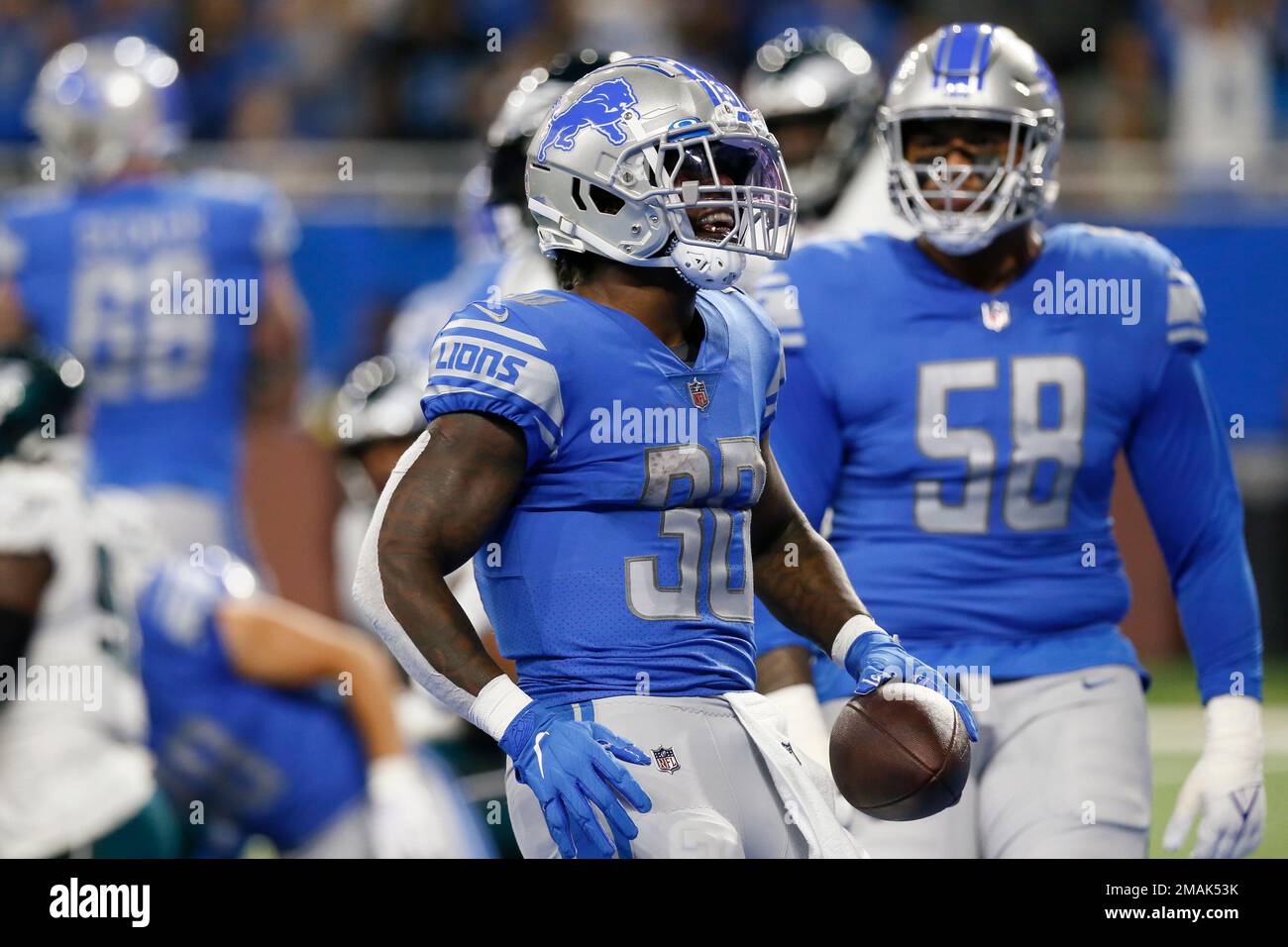 Detroit Lions running back Jamaal Williams celebrates his one-yard ...