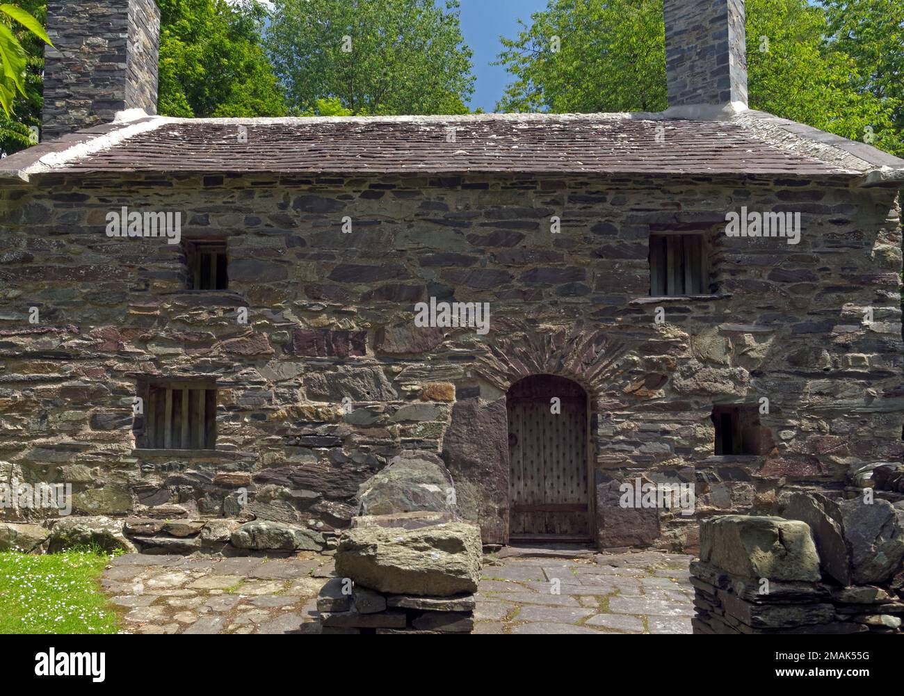 Y Garreg Fawr farmhouse built of slate blocks andstone. St Fagans ...