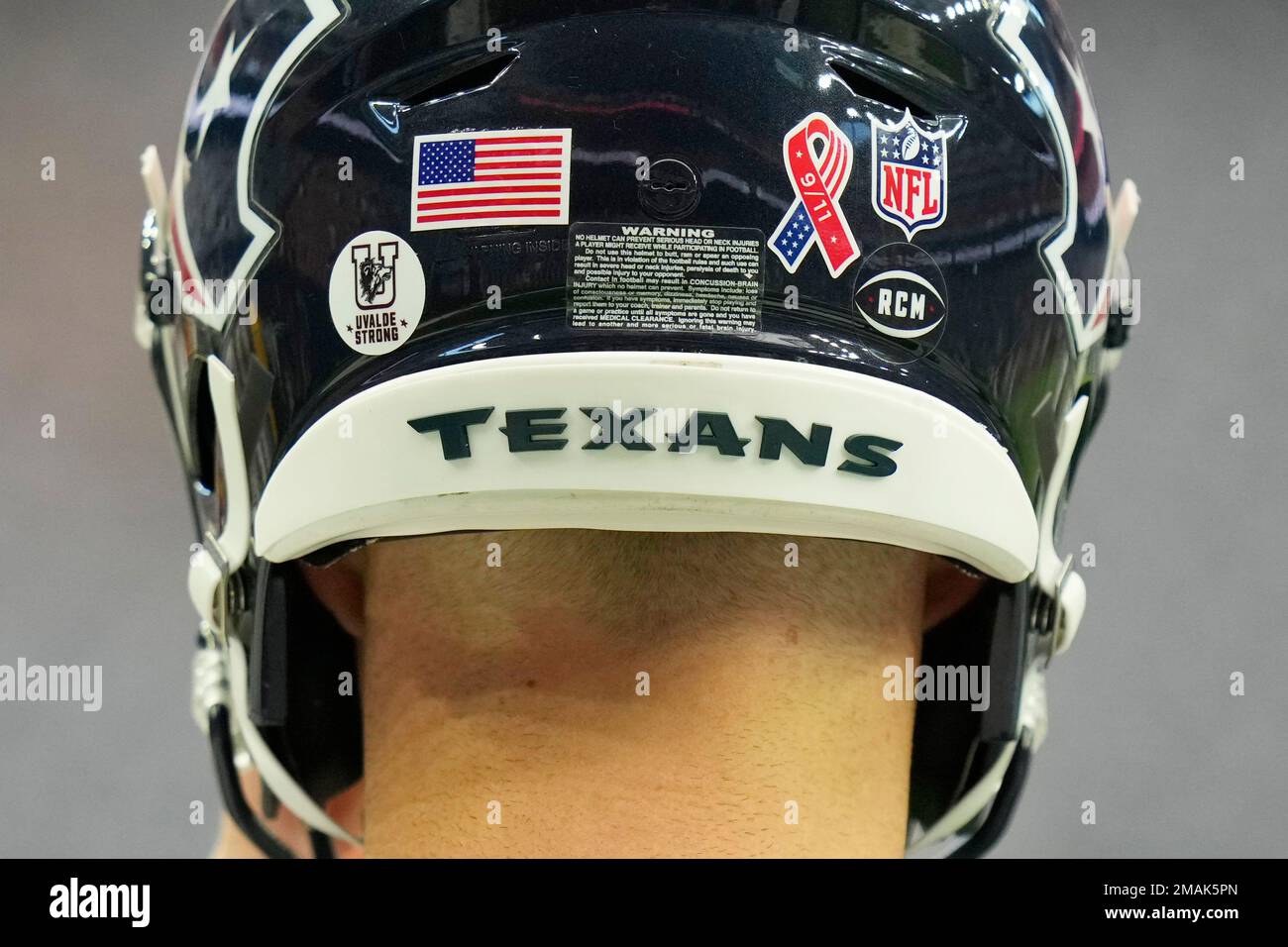 Houston Texans quarterback Davis Mills (10) sports a Uvalde sticker on ...