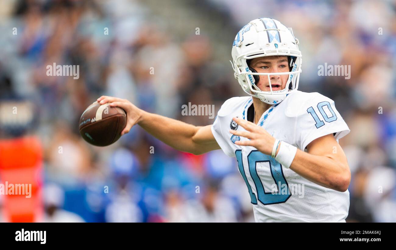 North Carolina quarterback Drake Maye is shown in the first half of an ...
