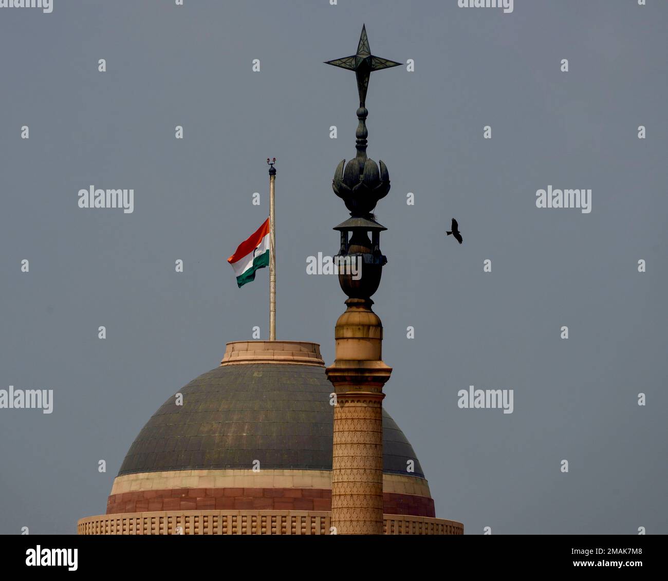 The Indian flag flies at half-mast at the Indian Presidential Palace ...