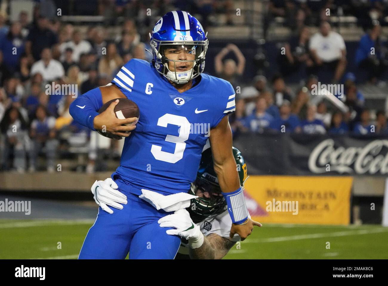 BYU quarterback Jaren Hall (3) is sacked by Baylor linebacker Matt ...