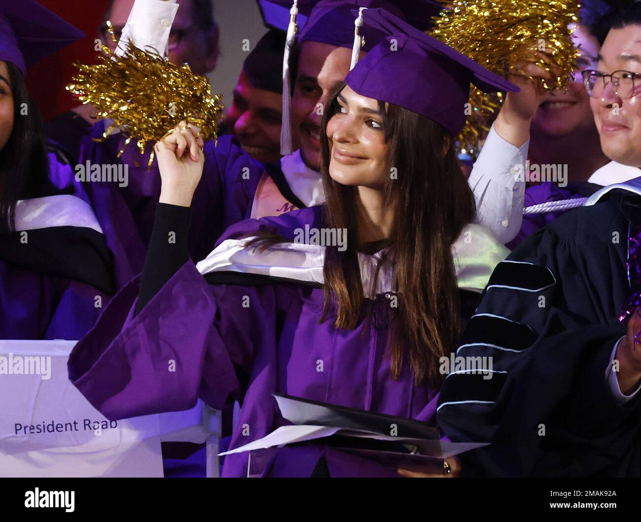 New York, United States. 18th Jan, 2023. Emily Ratajkowski holds a pom ...