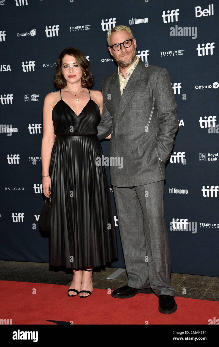 Lauren Miller, left, and Seth Rogen attend the premiere of "The ...
