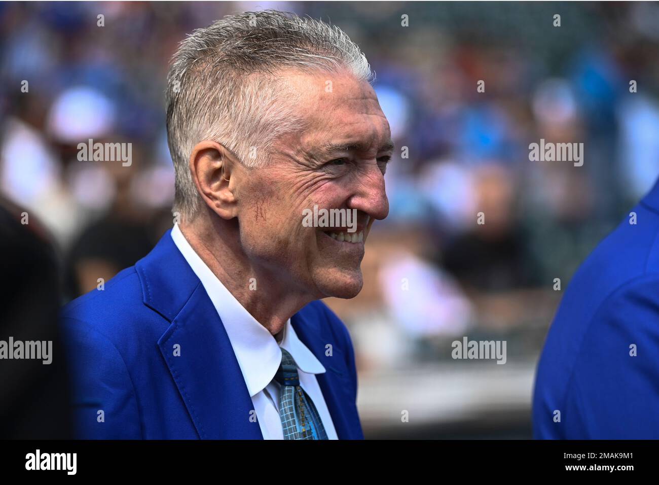 Chicago Cubs' Hall of Famer Pat Hughes, on the field before the team's ...
