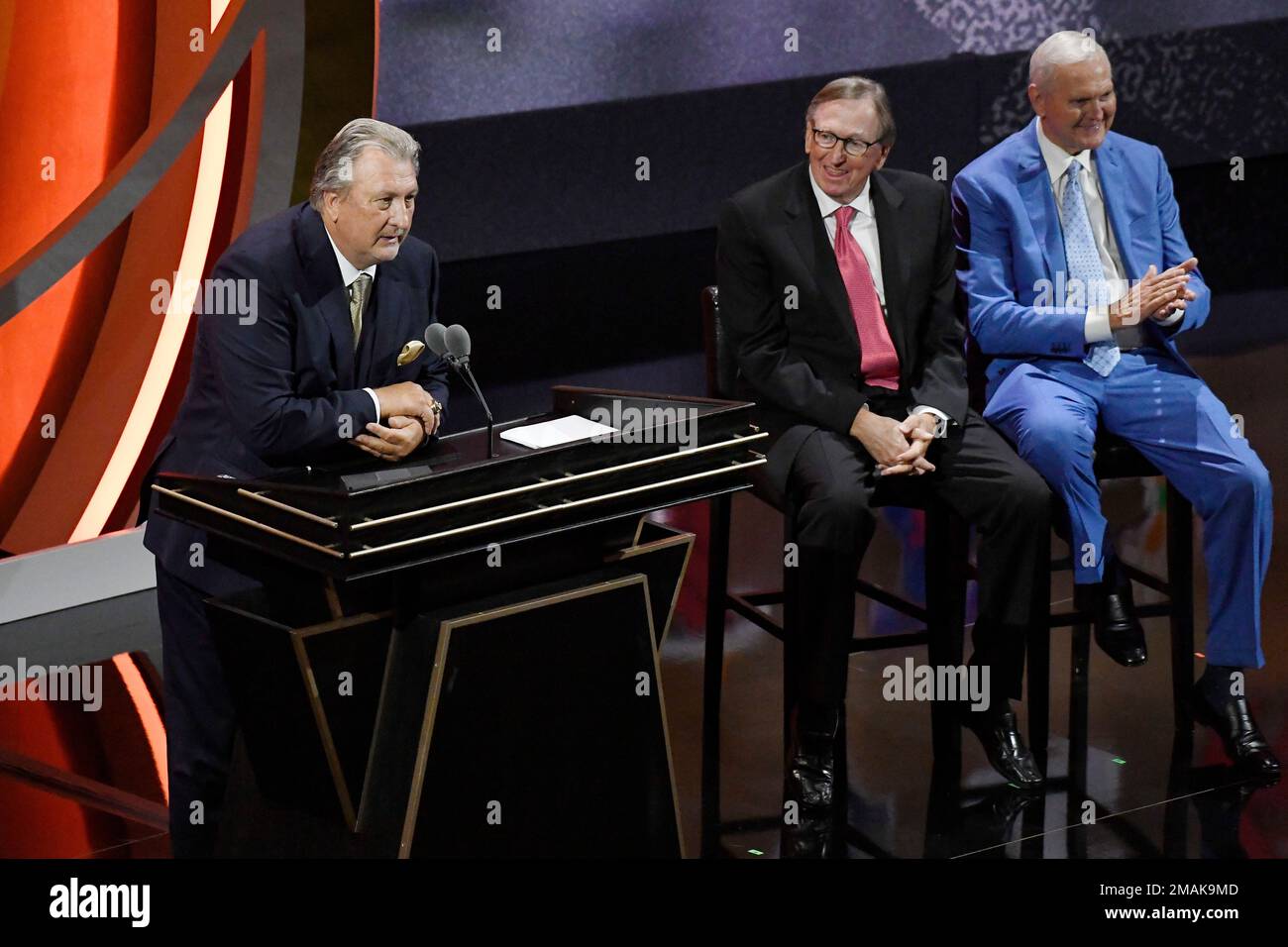 Bob Huggins speaks during his enshrinement at the Basketball Hall of ...