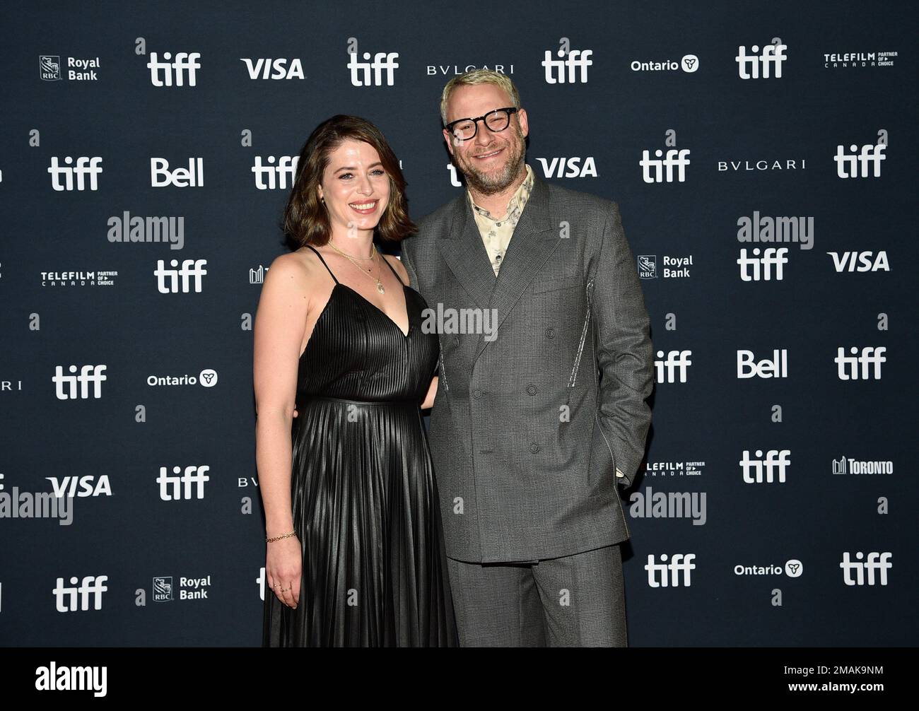 Lauren Miller, left, and Seth Rogen attend the premiere of "The ...