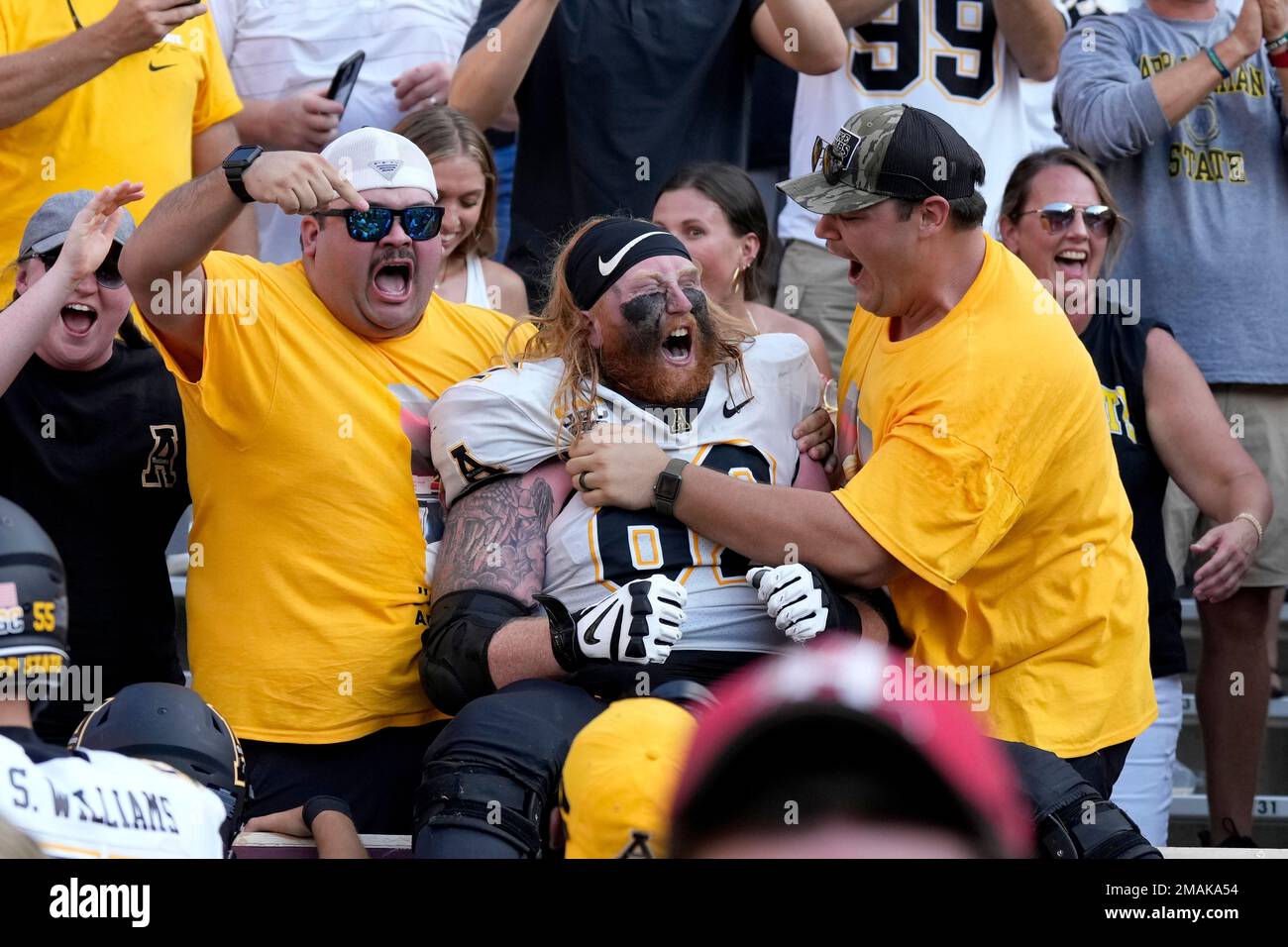 Appalachian State offensive lineman Bucky Williams (62) reacts with ...