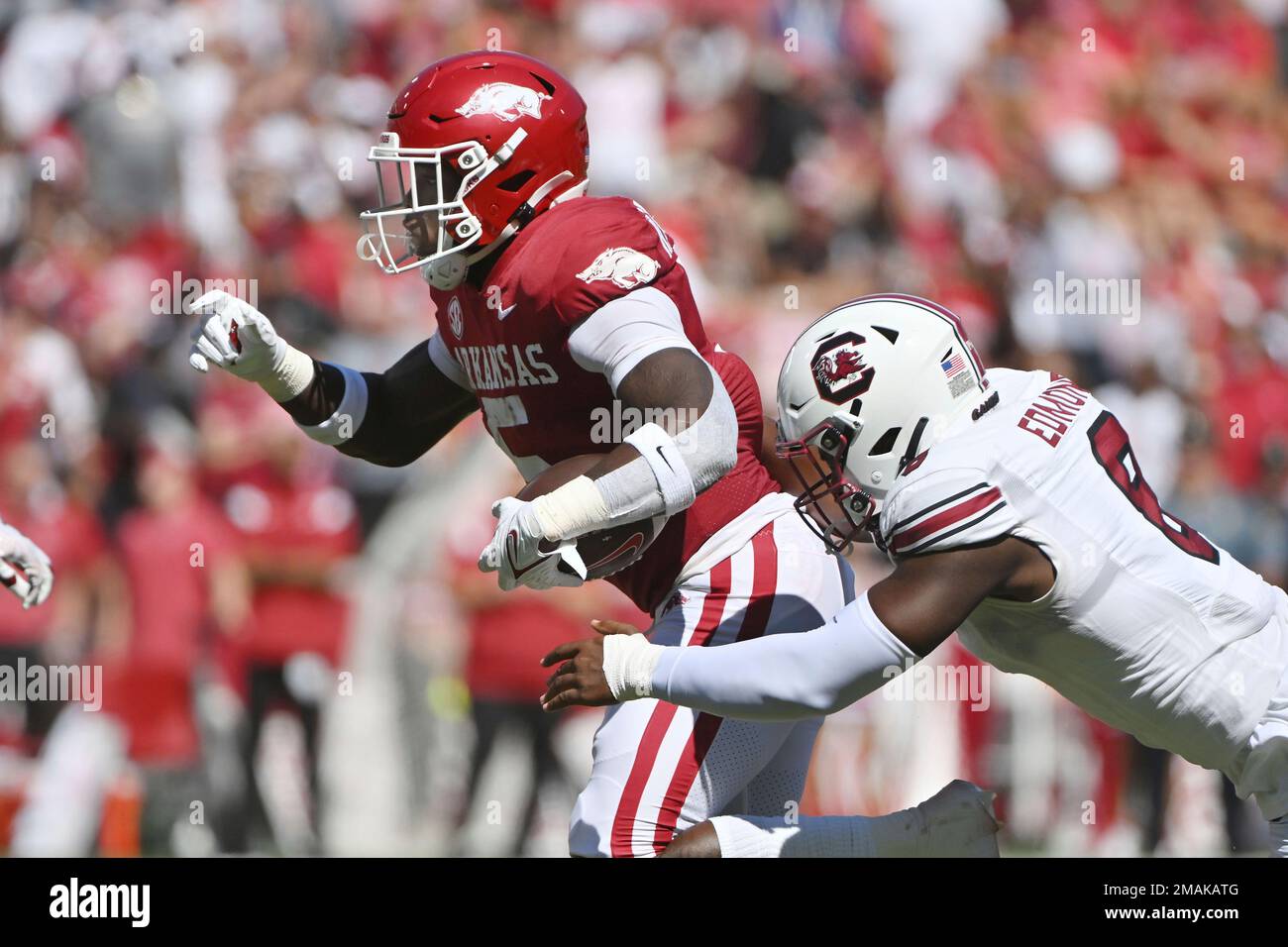 Arkansas running back Raheim Sanders (5) runs the ball past South ...