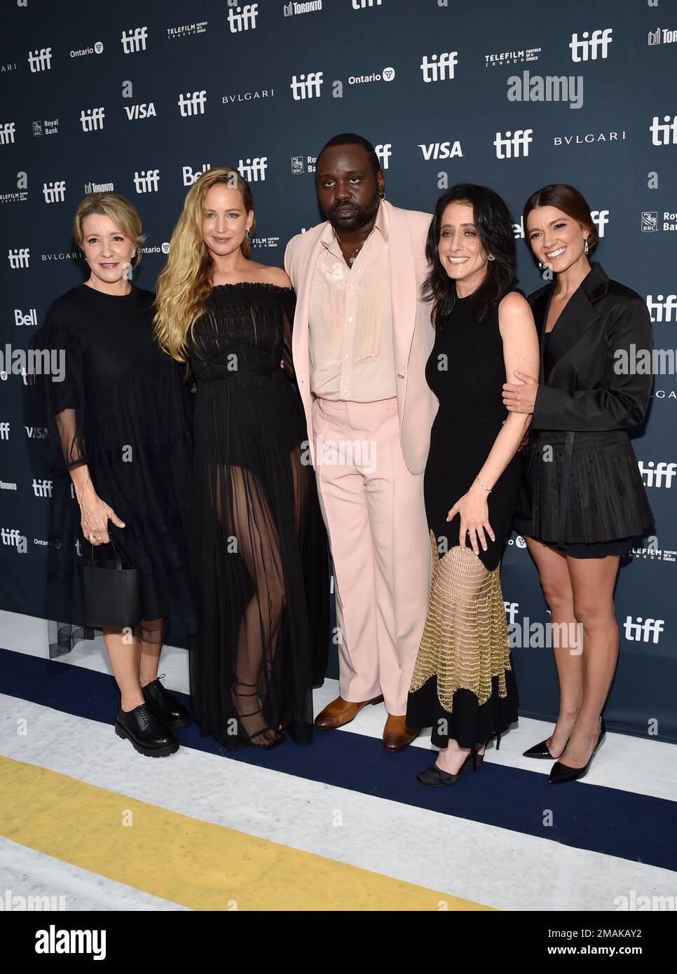 Linda Emond, from left, Jennifer Lawrence, Brian Tyree Henry, director ...