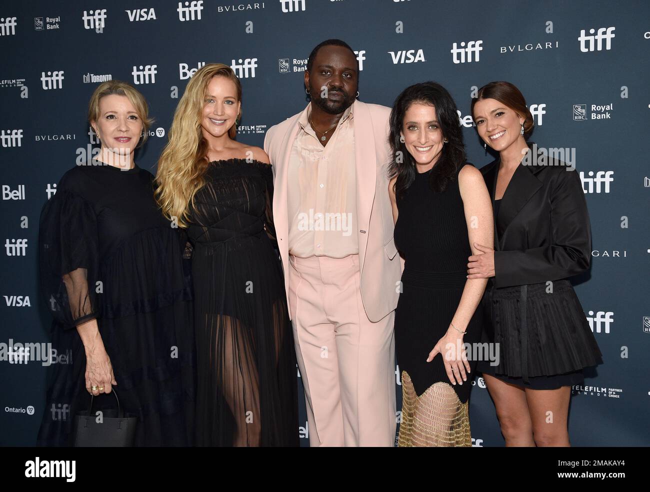 Linda Emond, from left, Jennifer Lawrence, Brian Tyree Henry, director ...