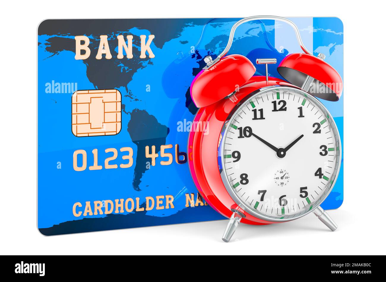 Credit Card with alarm clock. 3D rendering isolated on white background ...