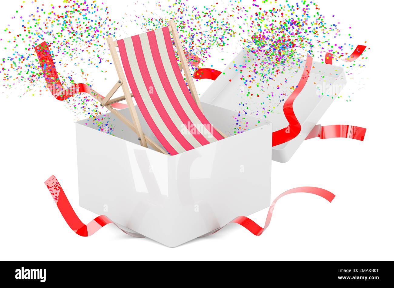 Deckchair inside gift box, 3D rendering on white background Stock Photo ...