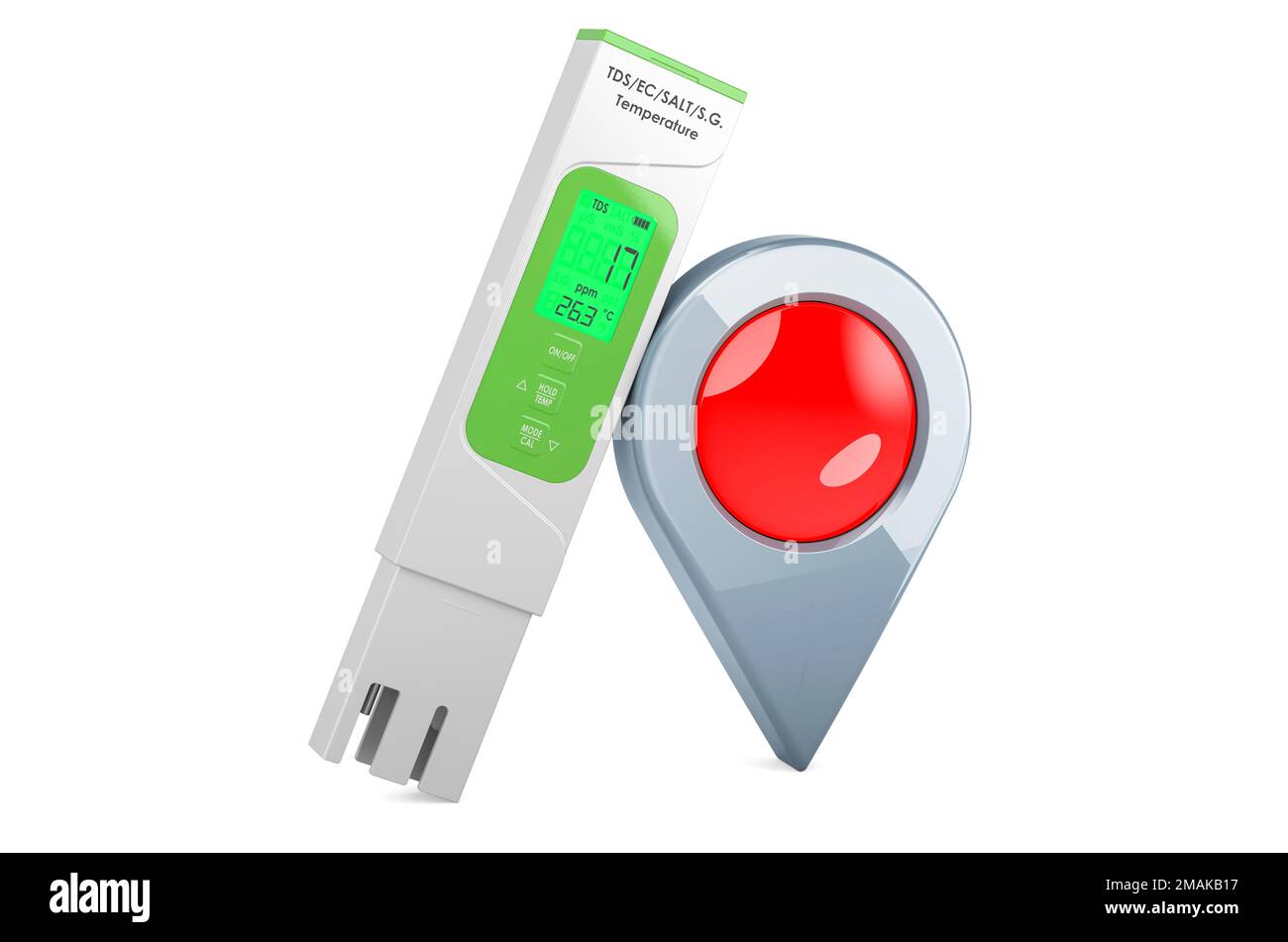 TDS meter with map pointer. 3D rendering isolated on white background ...