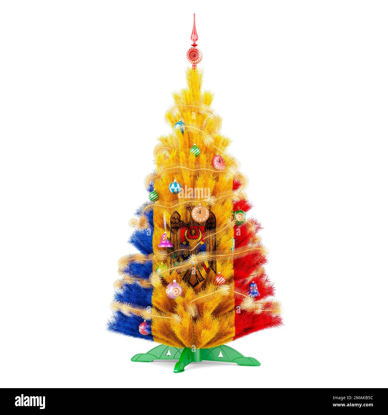 Moldovan flag painted on the Christmas tree, 3D rendering isolated on ...