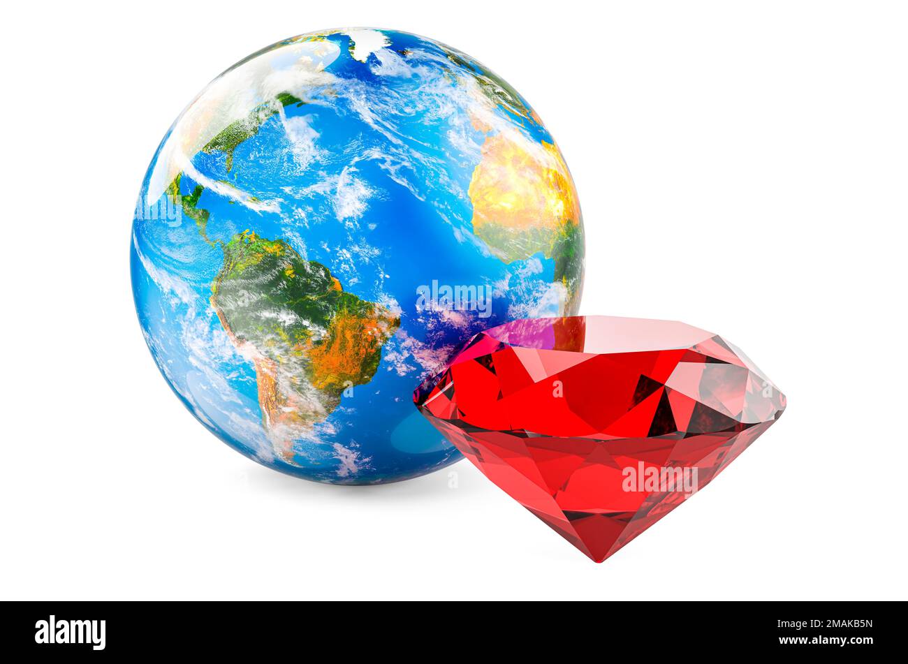 Red gem with Earth Globe, 3D rendering isolated on white background ...