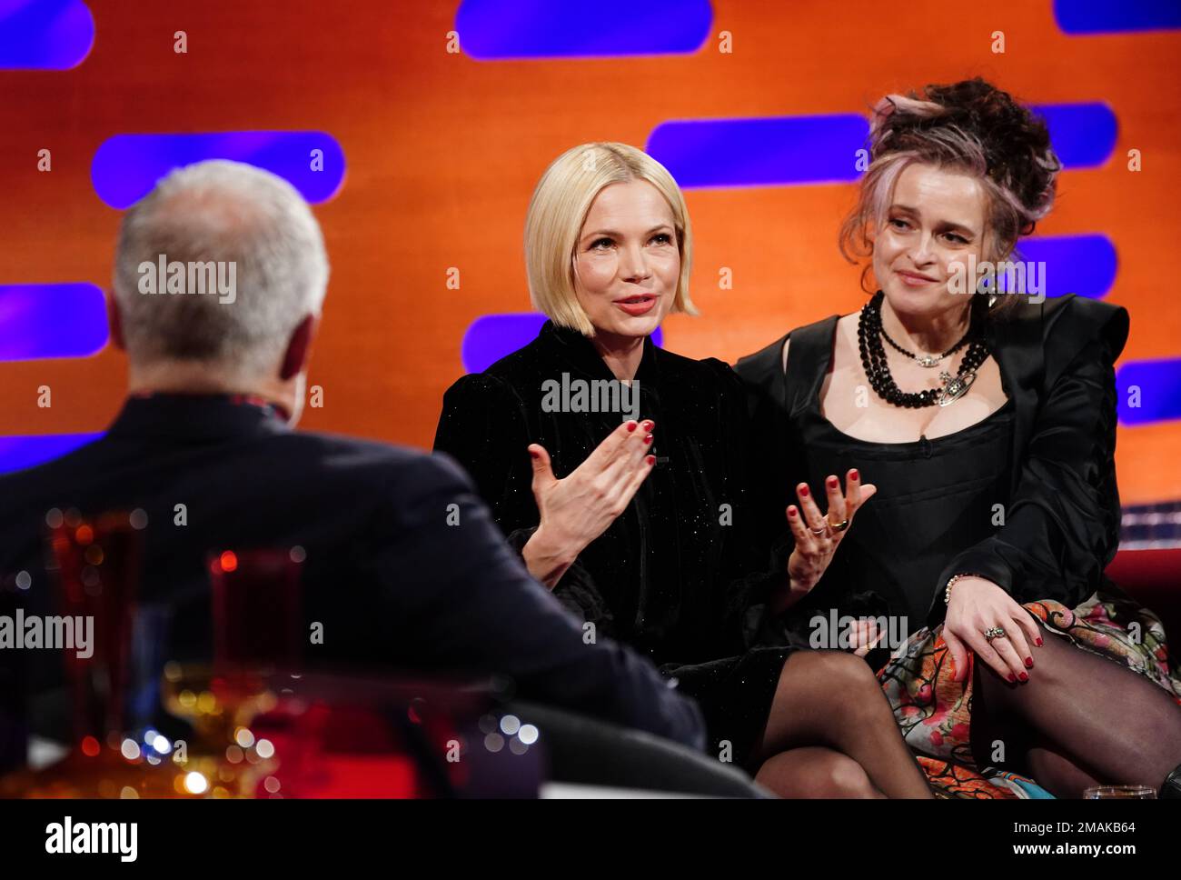 EDITORIAL USE ONLY Graham Norton,Michelle Williams and Helena Bonham Carter during the filming ...