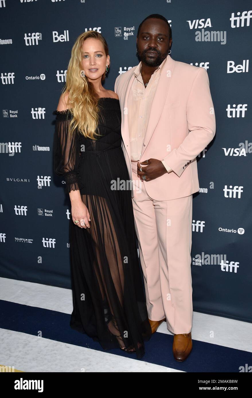 Jennifer Lawrence, left, and Brian Tyree Henry attend the premiere of ...