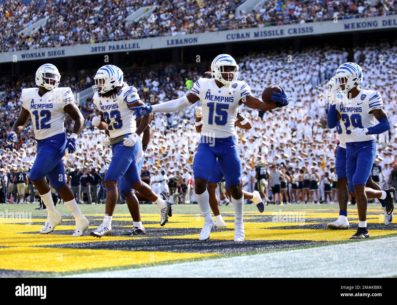 Memphis Tigers defensive back Quindell Johnson (15) celebrates after ...
