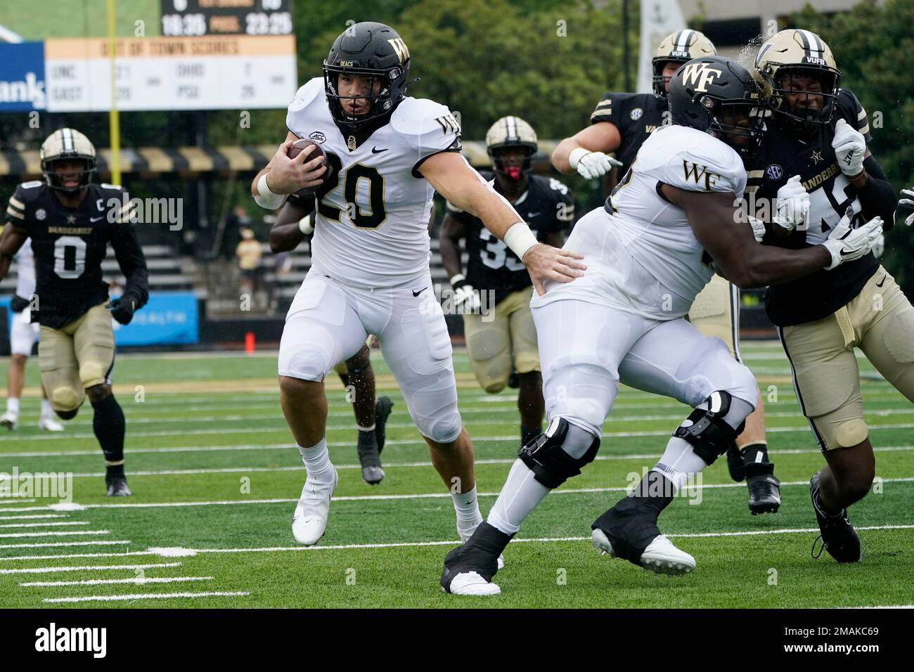 Wake Forest tight end Cameron Hite (20) scores a touchdown against Vanderbilt in the second half ...