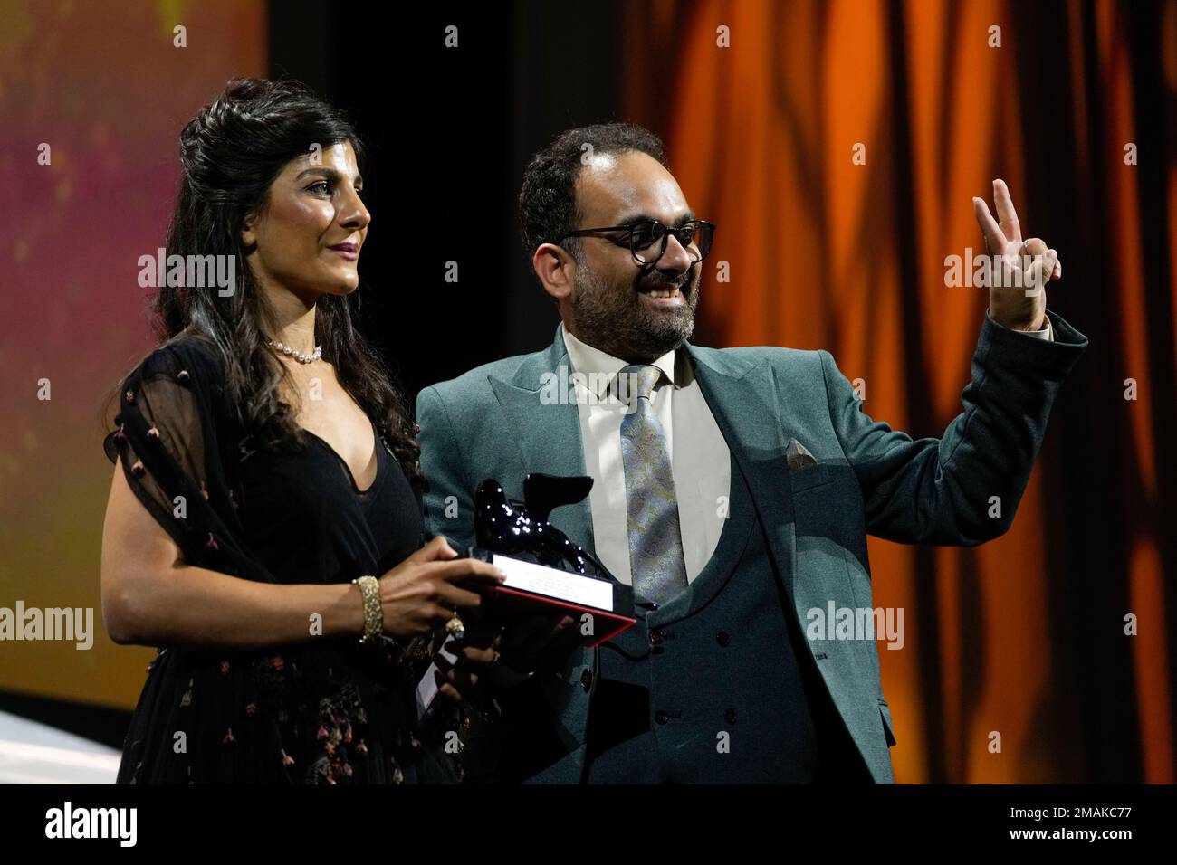 Mina Khosravani, left, and Reza Heydari, accept the Special Jury Prize ...