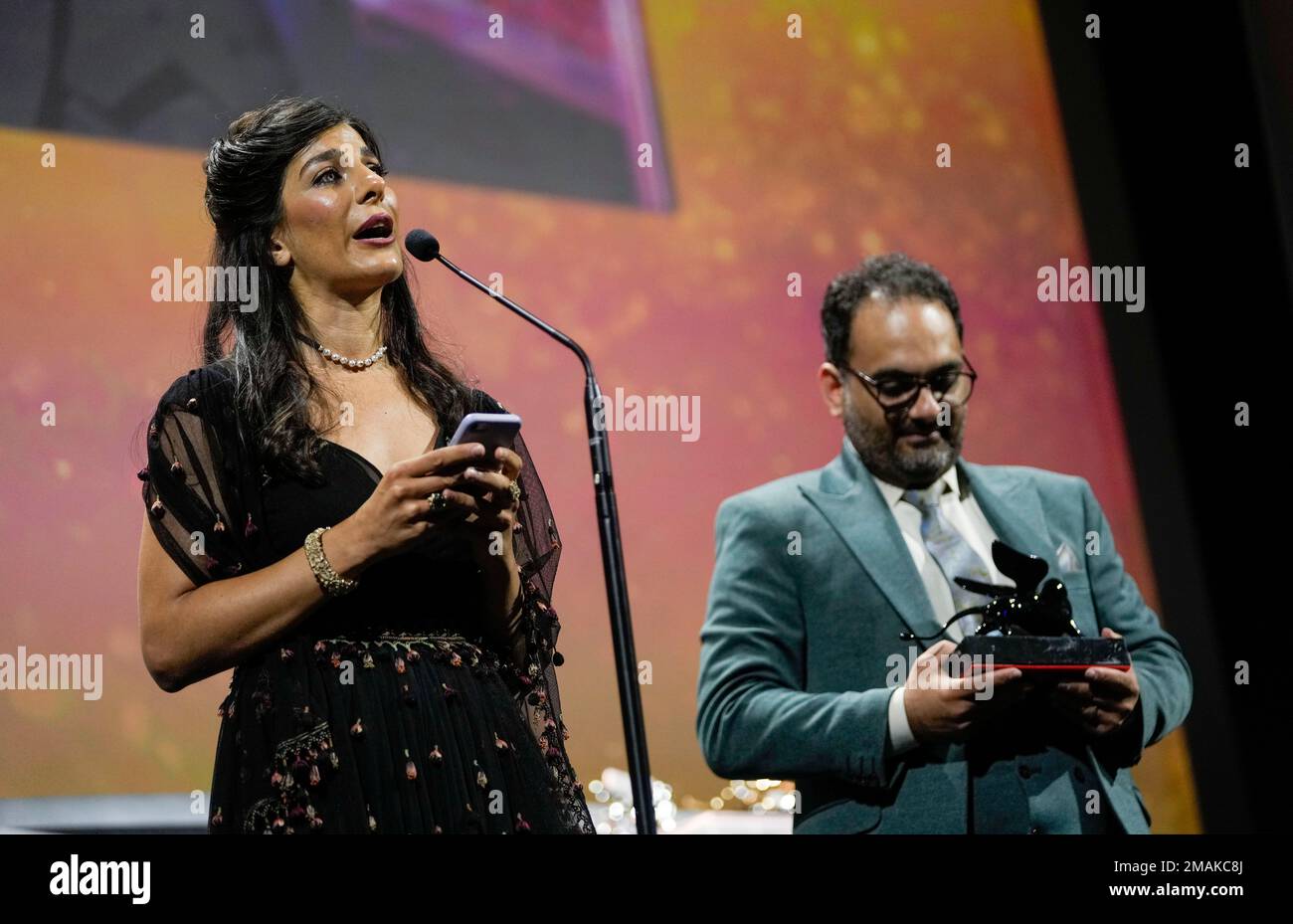 Mina Khosravani, left, and Reza Heydari, accept the Special Jury Prize on behalf of director ...