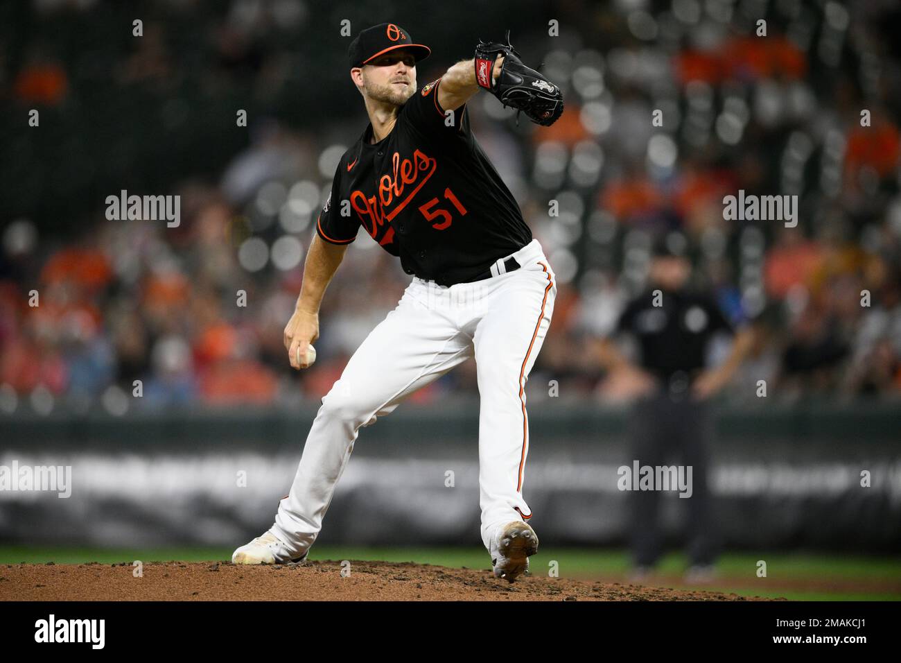 Baltimore Orioles starting pitcher Austin Voth (51) in action during a ...