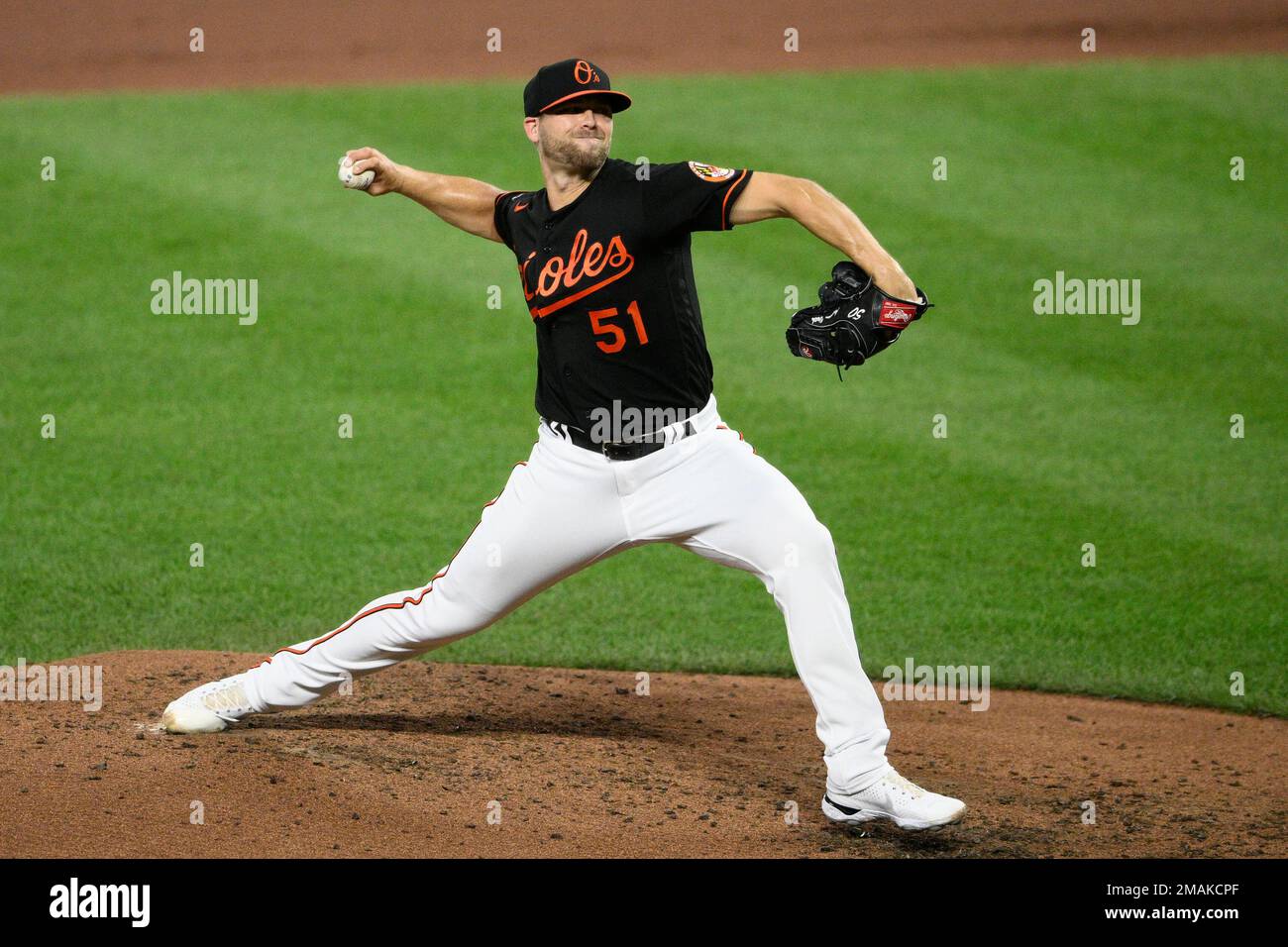 Baltimore Orioles starting pitcher Austin Voth (51) in action during a ...