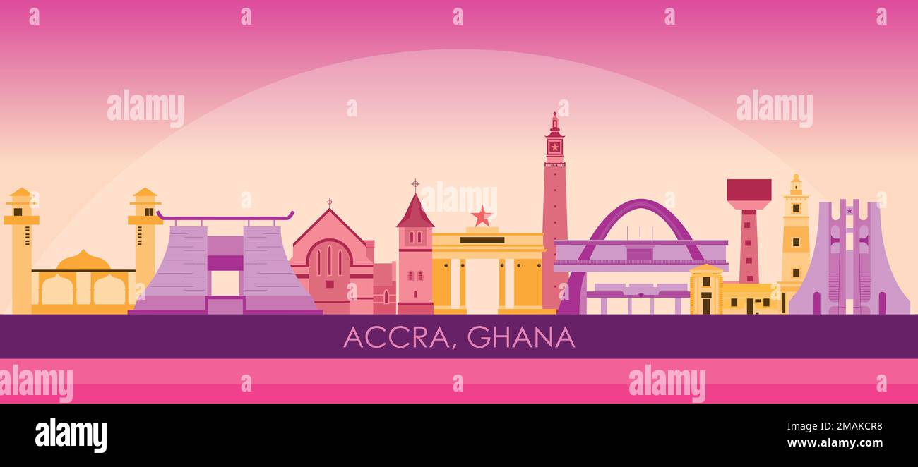 Sunset Skyline panorama of city of Accra, Ghana - vector illustration ...