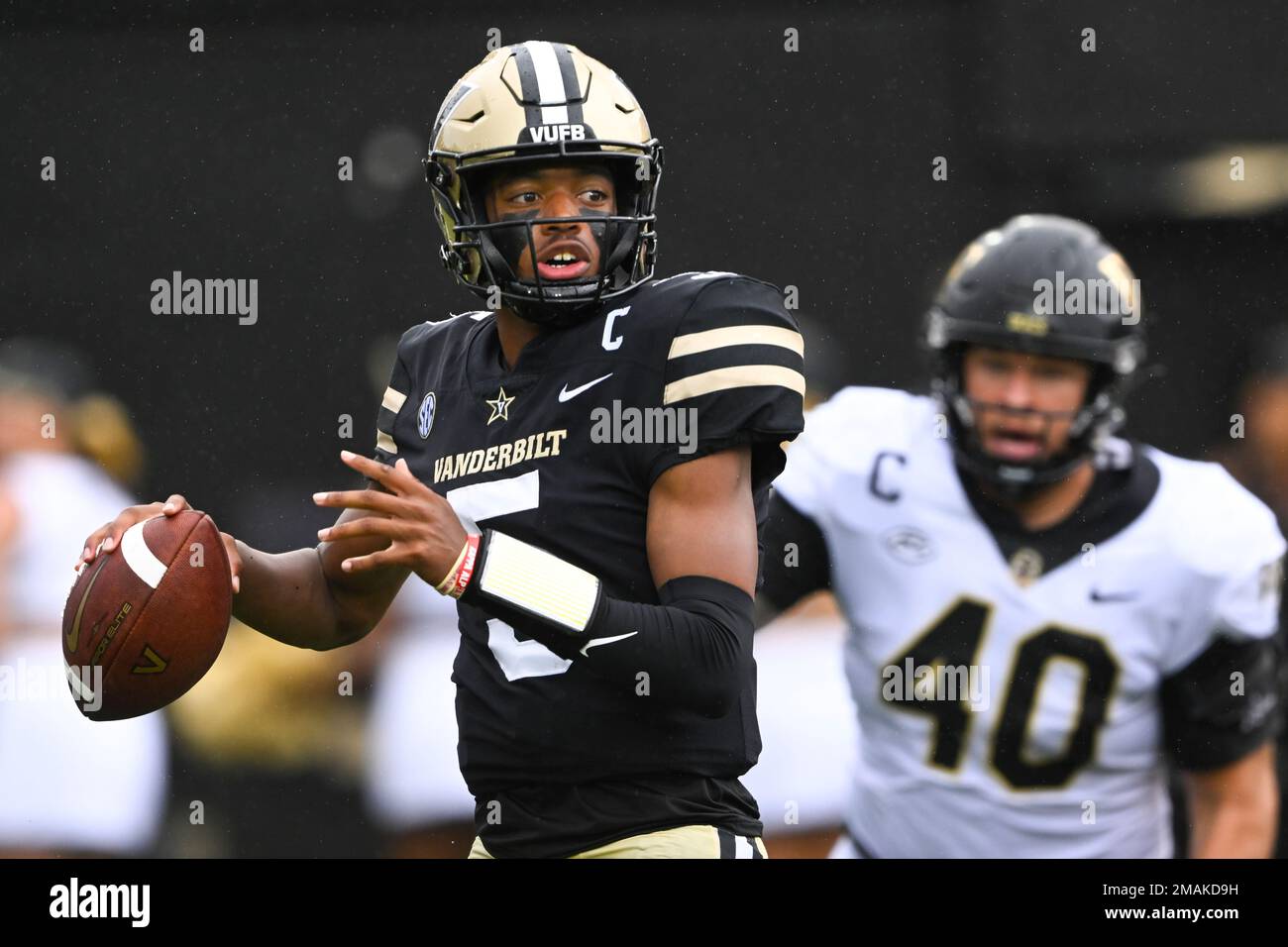 Vanderbilt quarterback Mike Wright (5) drops back to pass as Wake ...