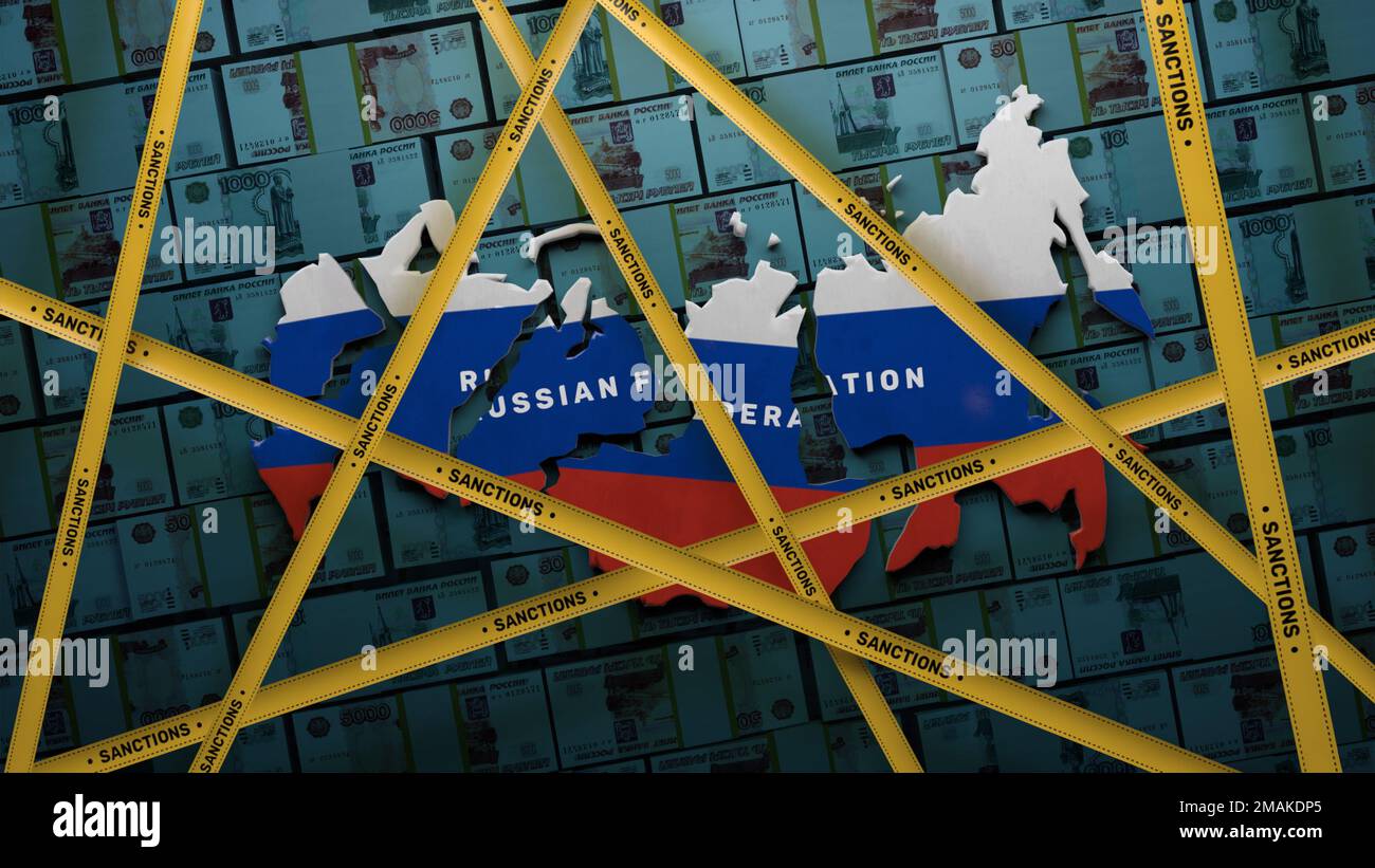 3D render concept of finance global sanctions against the Russian ...