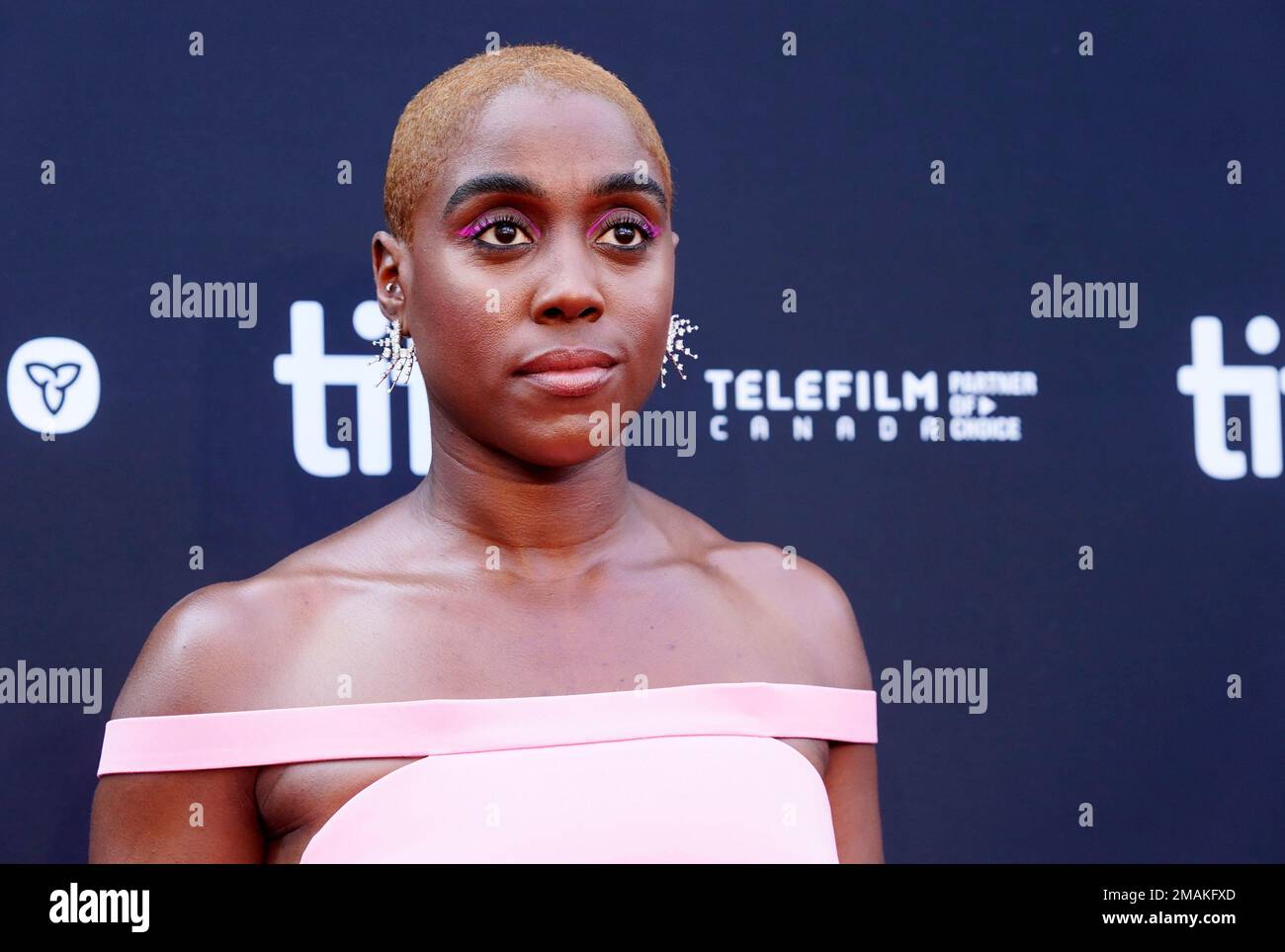 Lashana Lynch poses at the premiere of the film "The Woman King" at Roy ...
