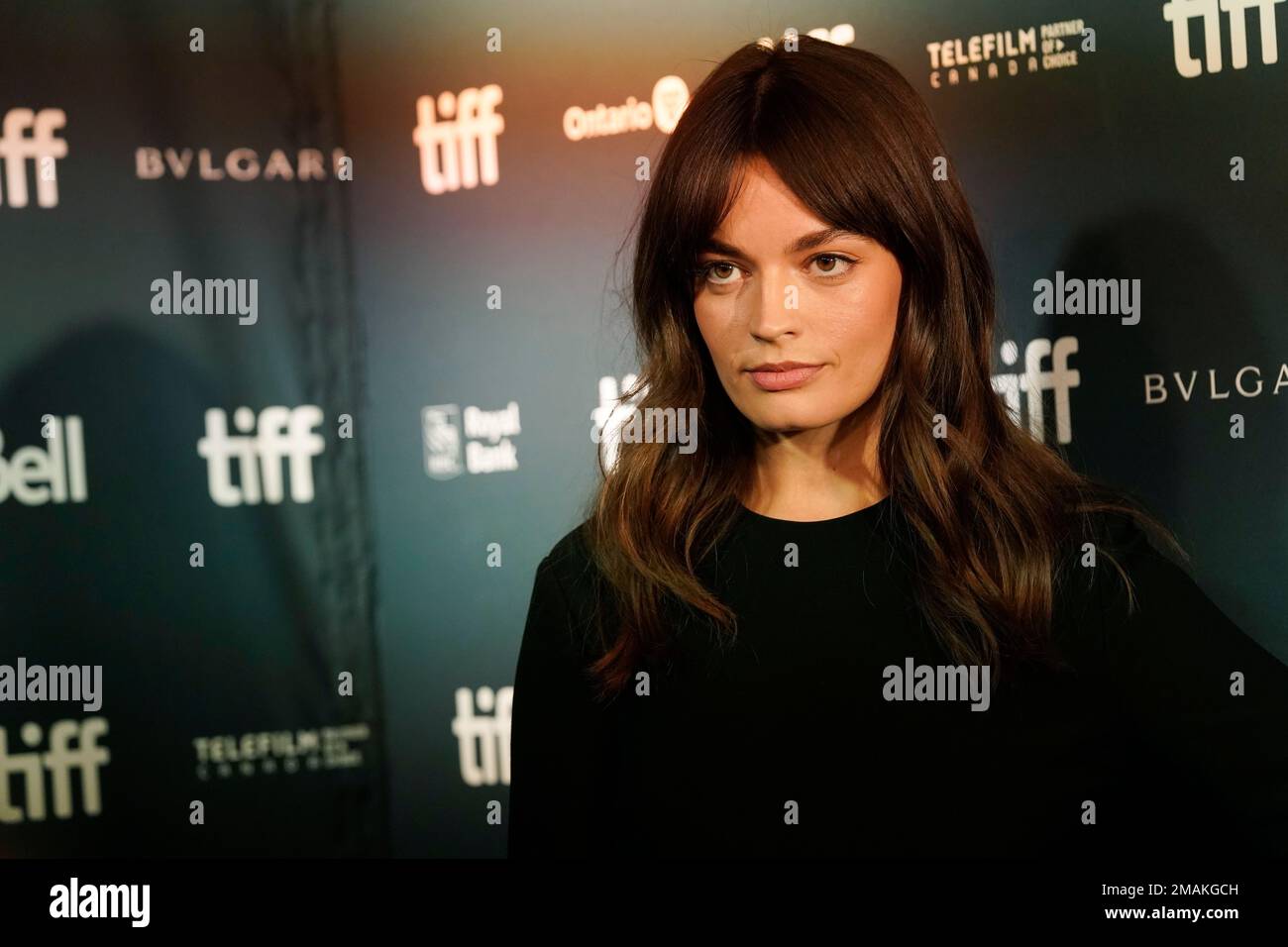 Emma Mackey poses at the premiere of the film "Emily" at the Royal ...