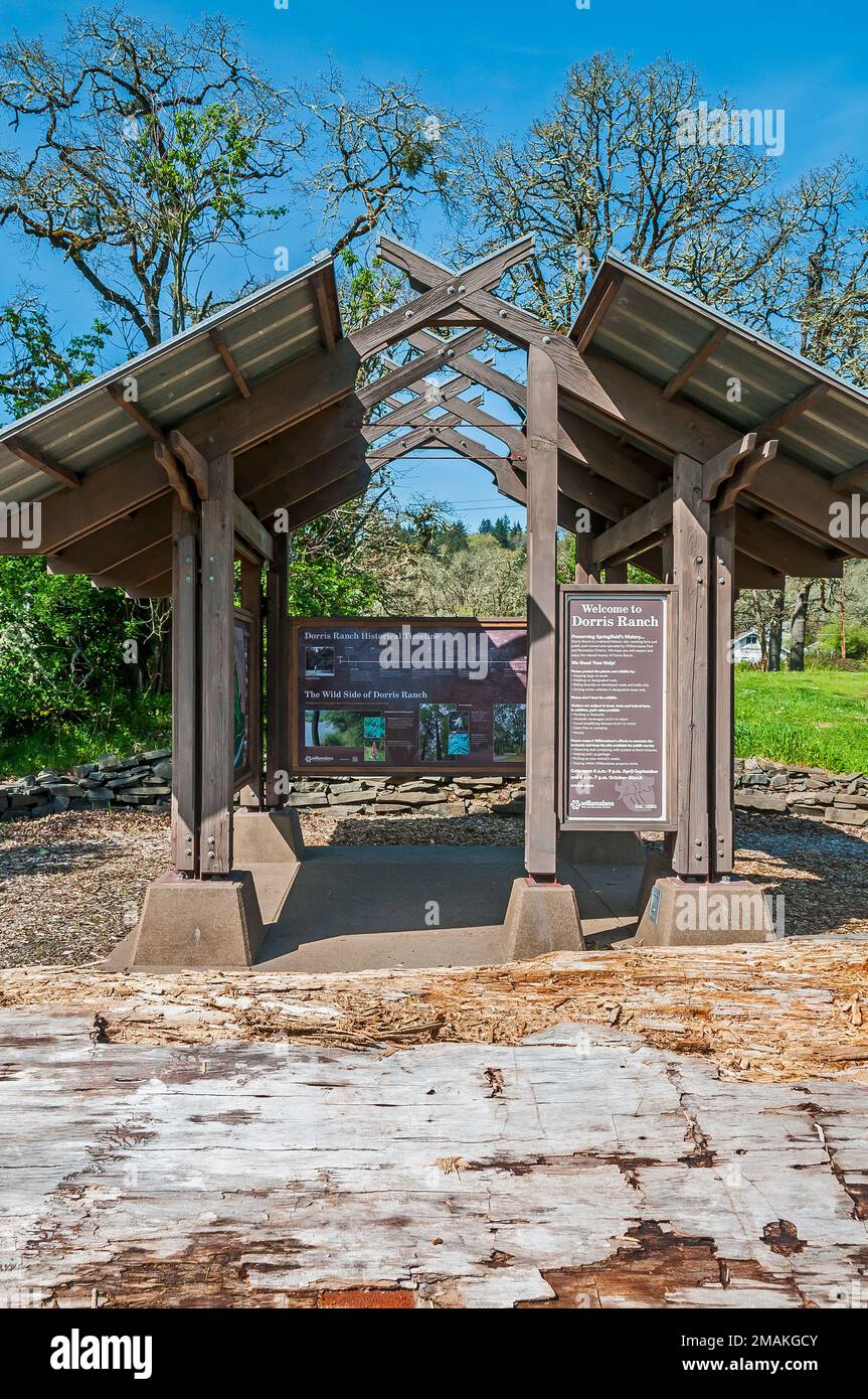 Covered information signs at Dorris Ranch Park near Springfield, Oregon ...