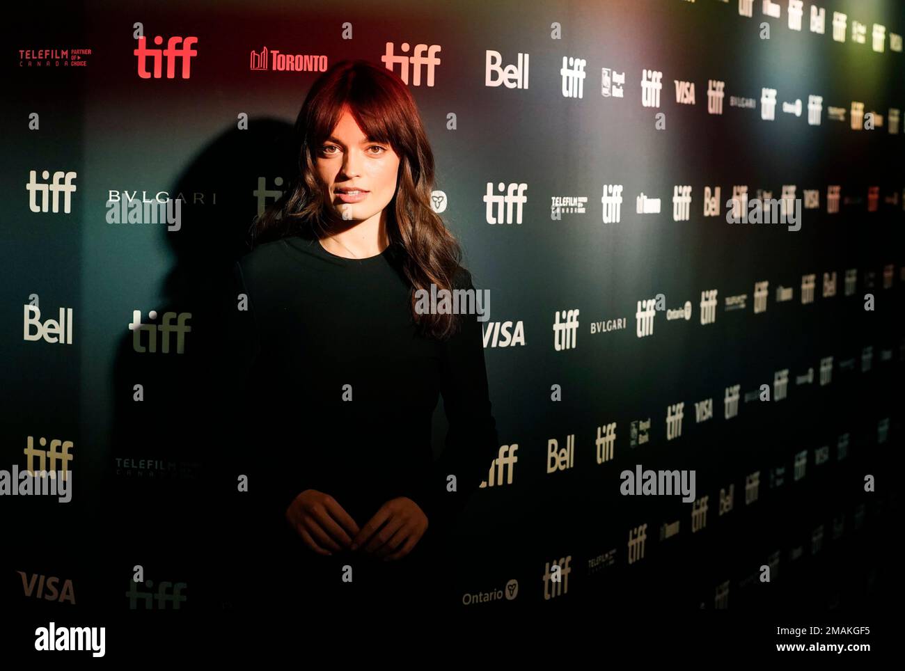 Emma Mackey, a cast member in "Emily," poses at the premiere of the ...