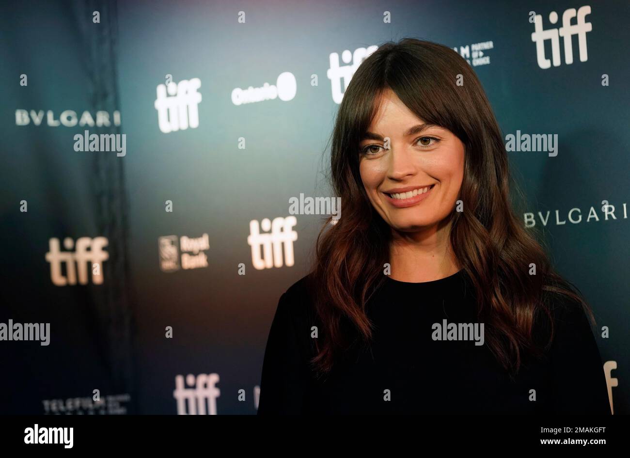 Emma Mackey, a cast member in "Emily," poses at the premiere of the ...