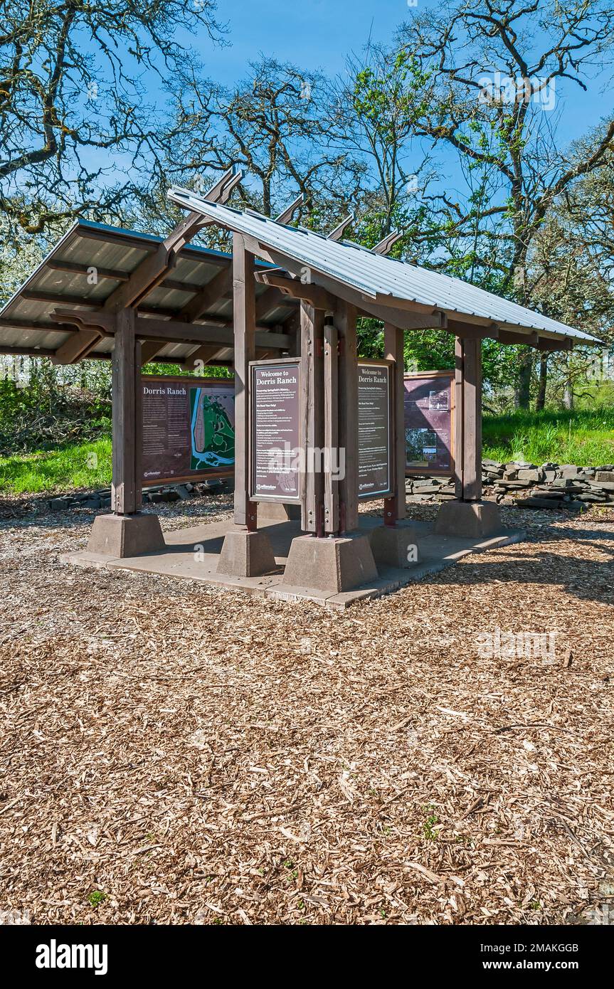 Covered information signs at Dorris Ranch Park near Springfield, Oregon ...