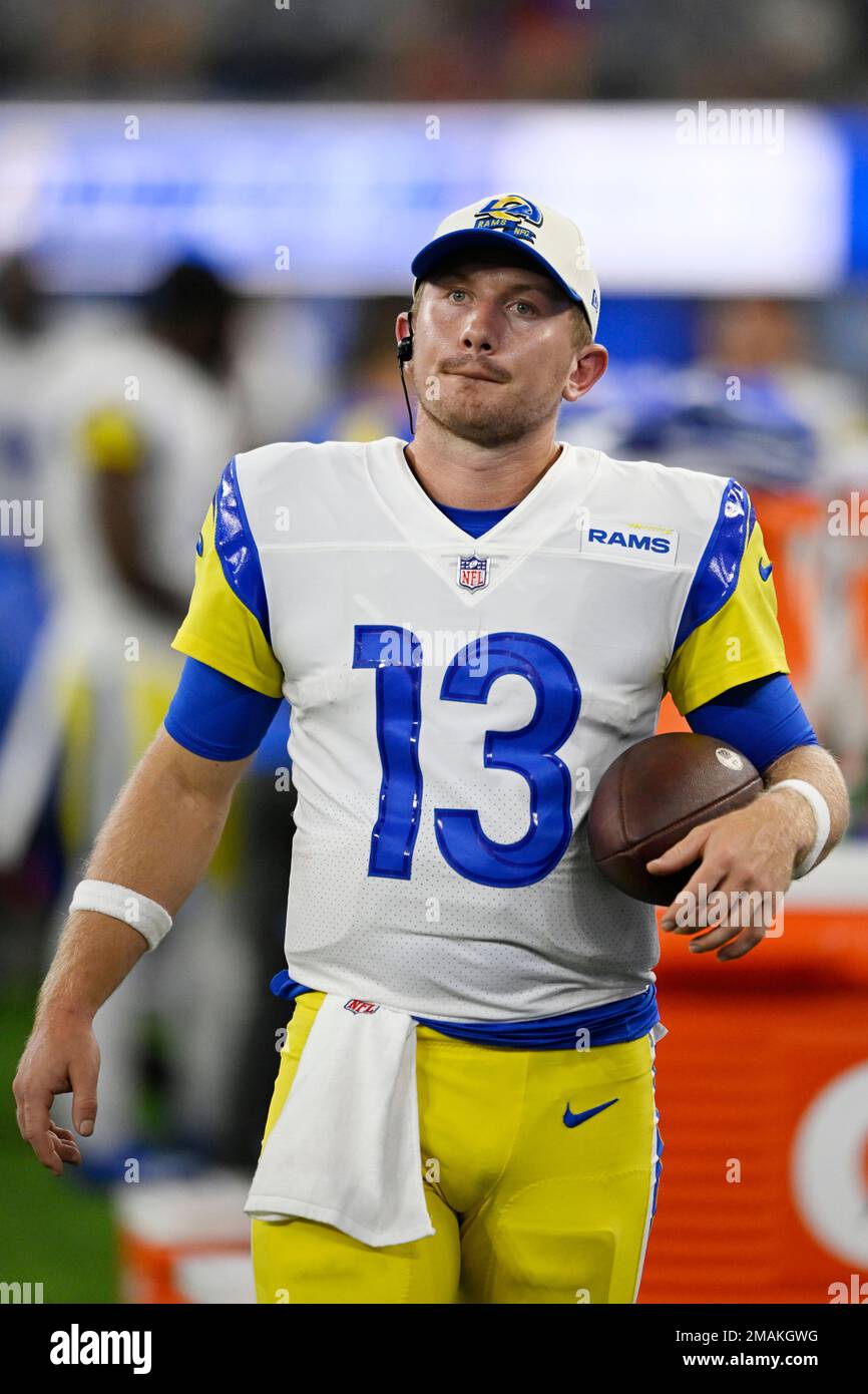 Los Angeles Rams quarterback John Wolford (13) plays during an NFL ...