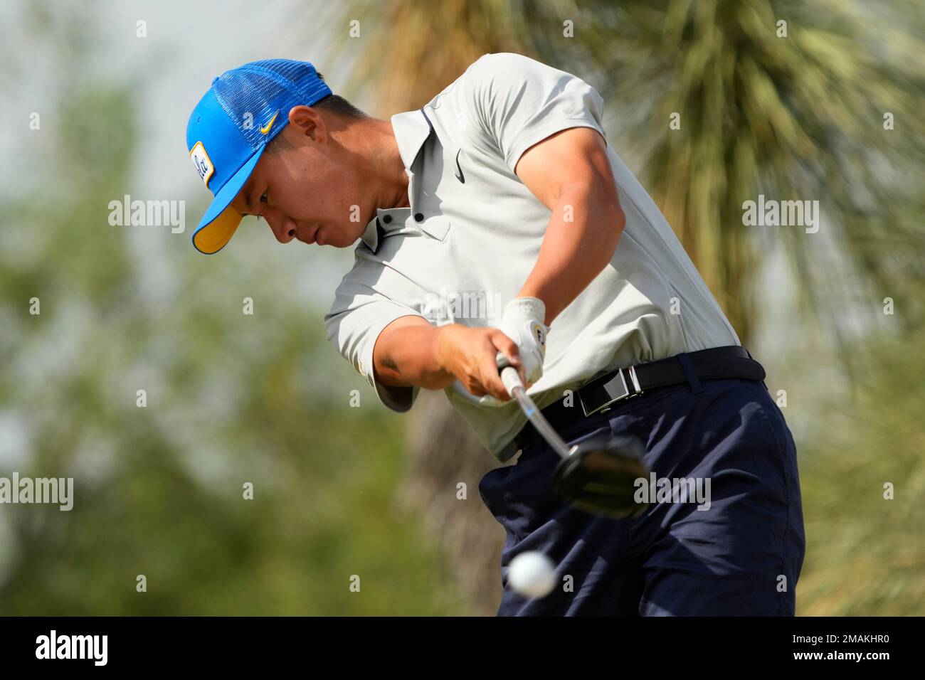 UCLA golfer Kyle An tees of on the first hole during an NCAA golf ...