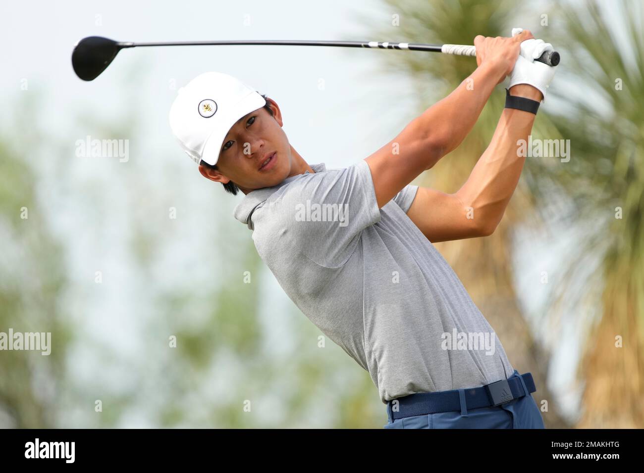 Georgia Tech golfer Aidan Tran tees off on the first hole during an ...