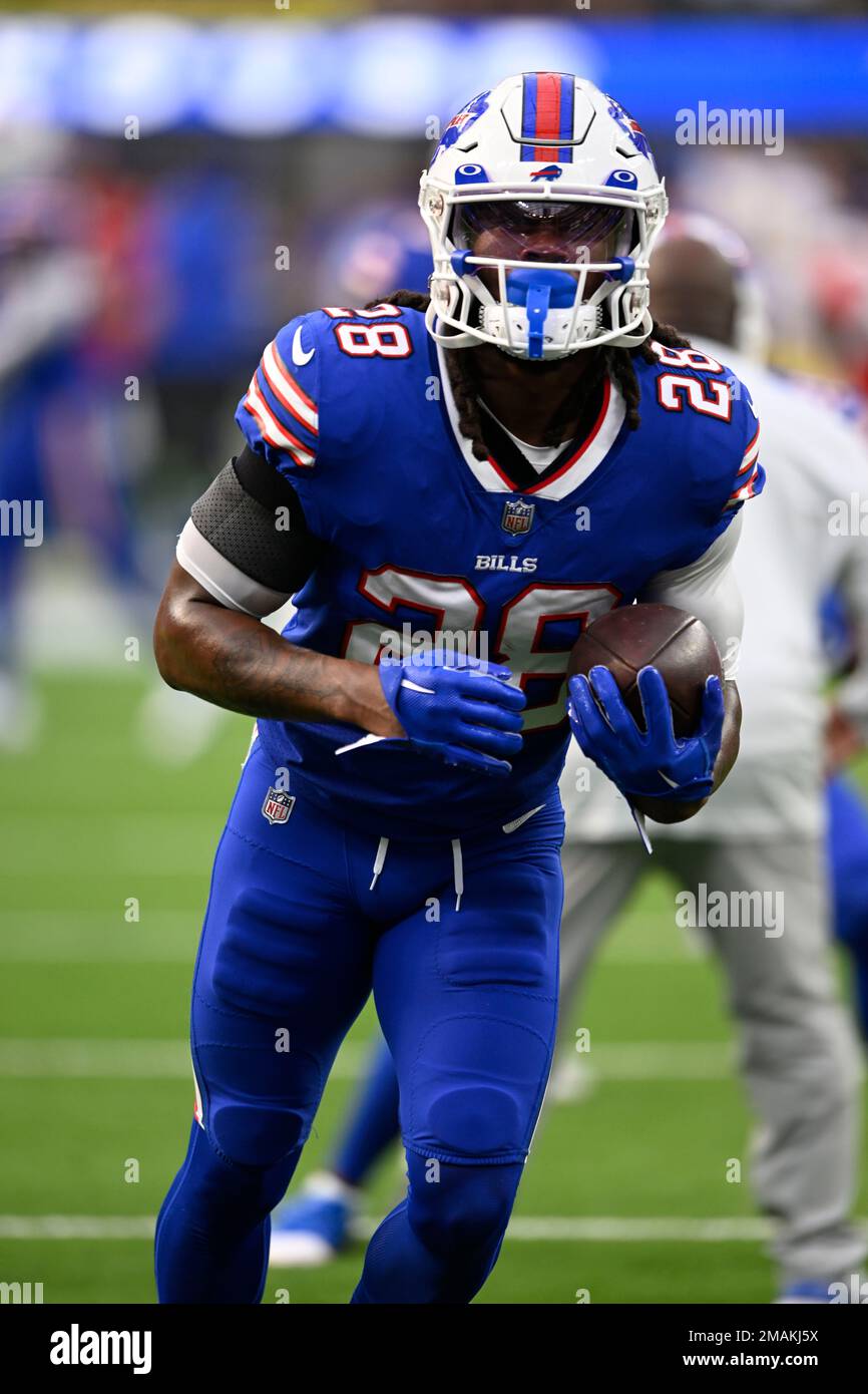 Buffalo Bills running back James Cook (28) plays during an NFL football ...
